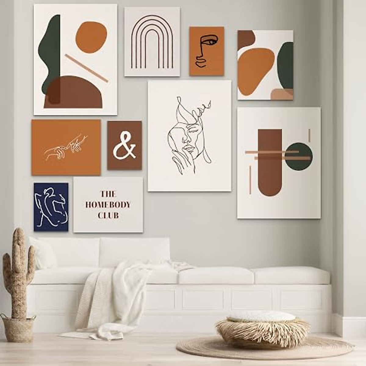 BigWig Prints Mid Century Modern Wall Art - Bauhaus Wall Art, Boho Decor, Burnt Orange Decor, Modern, Gallery Set, Abstract Artwork -Unframed 10 Pack