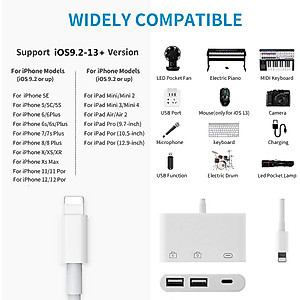 Lightning to USB3 Camera Adapter,rosyclo Apple MFi Certified 3 in 1 USB 2.0 Female Cable OTG Adapter with Charging Port,Compatible with iPhone12/11/11Pro/X/8/7/6/iPad,USB Drive,MIDI Keyboard,Mouse