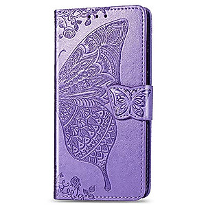 EMAXELER Xiaomi Redmi Note 9 Case Slim Shockproof Magnetic Closure Retro PU Leather Folio Flip Wallet Cover Case with Stand Card Slot for Xiaomi Redmi Note 9 Flower Butterfly Light Purple SD
