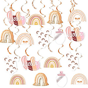 Boho Rainbow Baby Shower Decorations, 20Pcs Boho Baby Shower Hanging Swirls Ceiling Streamers Bohemian Rainbow Birthday Party Supplies for Boys Girls Baby Shower Boho Birthday Party Decoration