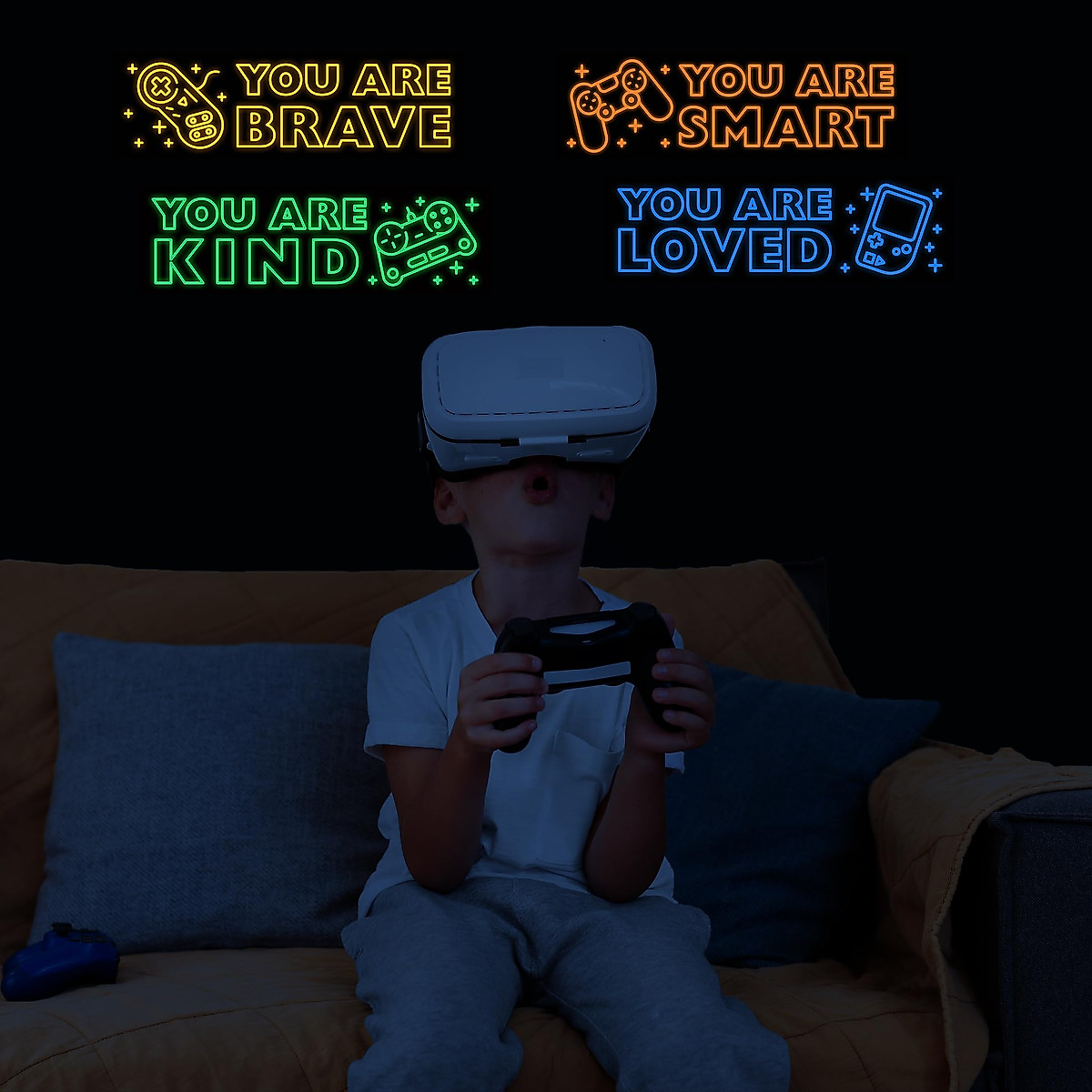 Game Wall Decals Glow in The Dark, Gamer Sticker Inspirational Wall Decor for Boys Room, Kids Bedroom Playroom Nursery Decoration