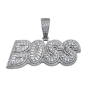 Sterling Silver BOSS Hip Hop Pendant w/ Micro Pave CZ Stones