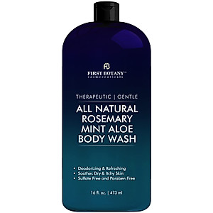 ALL Natural Body Wash - Fights Body Odor, Athlete’s Foot, Jock Itch, Nail Issues, Dandruff, Acne, Eczema, Shower Gel for Women & Men, Skin Cleanser -16 fl oz (Rosemary Mint)