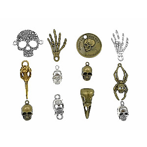 ALIMITOPIA 100 Grams Assorted Skull Skeleton Bone Punk Steampunk Charm Pendant Connector for DIY Necklace Bracelet Jewelry Making Findings