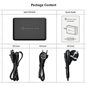 PEPPER JOBS 165W USB-C 4-Port PD GaN Charger USB-C PD Desktop Charger for MacBook Air Charger for MacBook Pro 13/14/15/16 Inch for iPad Pro for iPhone 13 Pro Max/13 Pro/13/13 Mini and All USB C Device