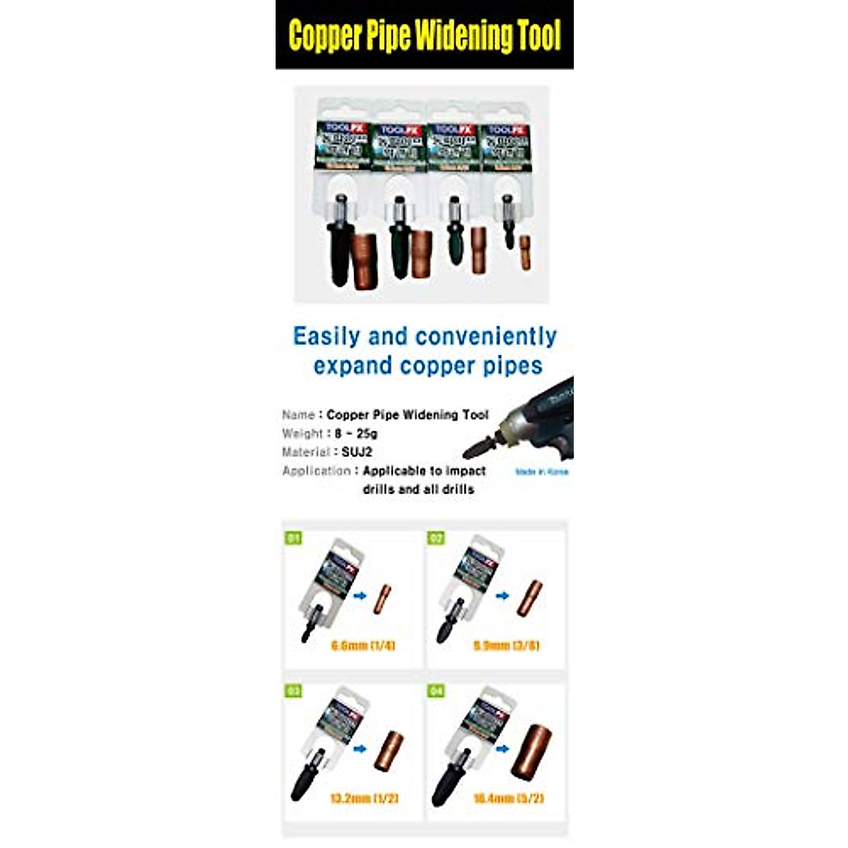 Copper Pipe Swaging Tool Bit 3/8" (9.9mm)