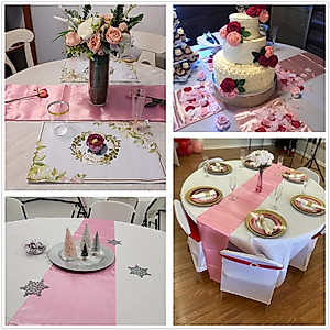 WISPET 10 Pack Pink Table Runner, 12 x 108 Inches Long Satin Silk Table Runner, Pink Fabric Table Runner for Halloween Thanksgiving Christmas Wedding Birthday Party Decoration