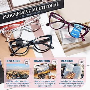 Gaoye 3 Pack Cat Eye Progressive Multifocal Readers+2 Pack Reading Glasses Women, Computer Magnifying Blue Light Blocking Readers Anti Glare (A1 5 PACK MIX, 1.5, multiplier_x)