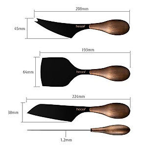 hecef Cheese Knife Set of 3, Bronze Grain Multipurpose Cheese Knife, Retro Cheese Knife, Set Includes Pronged Knife, Hard Cheese Knife & Chisel Knife, Black, Excellent Gift, with Gift Box