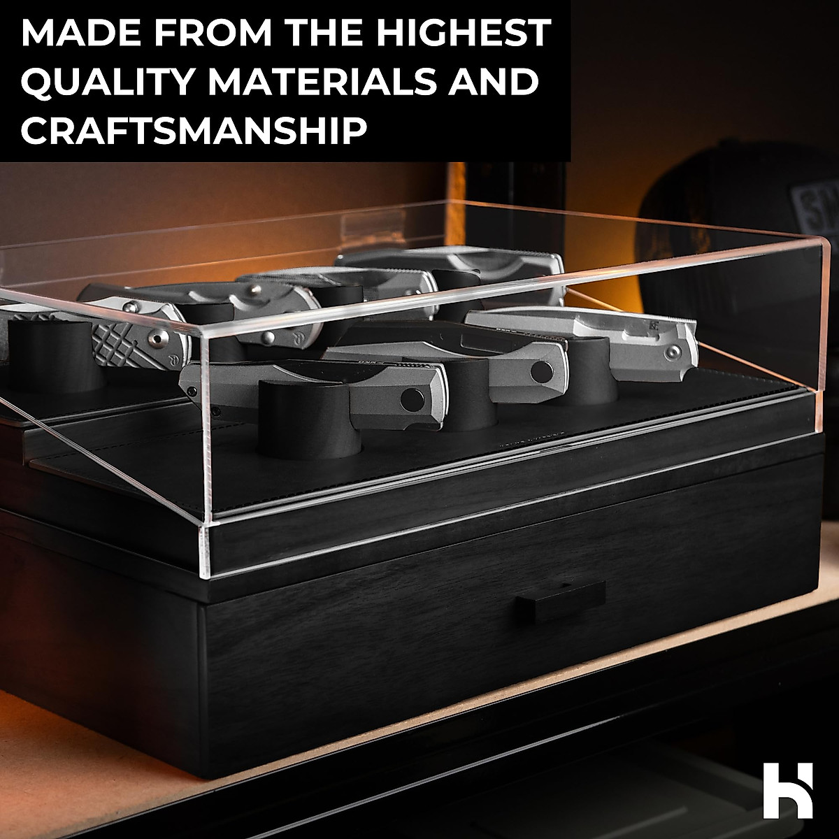 Pocket Knife Display Case – Pocket Knife Case | Knife Cases For Collections – Two-Tier Knife Holder And Knife Display Stand – Pocket Knife Storage Knife Collection Storage Box – The Armory – Black