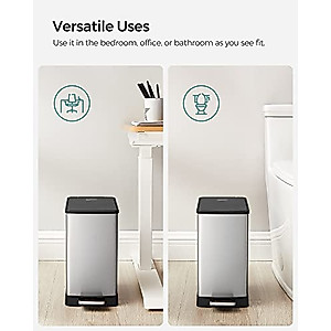 SONGMICS Bathroom Trash Can, 1.5 Gallon (5.7L) Garbage Can with 15 Trash Bags, Stainless Steel Step Bin, Removable Inner Bucket with a Metal Handle, Soft Closure, Silver and Black ULTB105E01