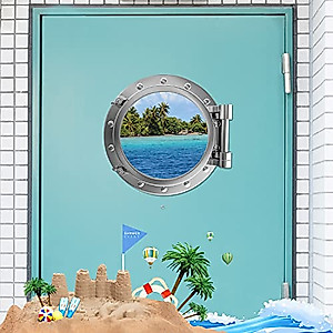 2 Pcs Cruise Door Decorations, Porthole Cruise Door Magnets 10 '' Set Palm Tree Cruise Dolphin Turtle The Sea Nature Scenery Fridge Decor for Carnival Cruise Car