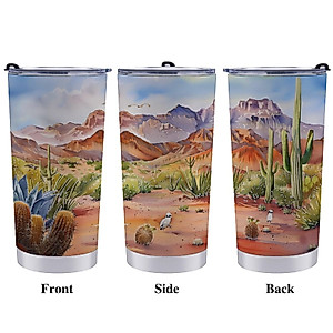 WNICELIN Western Desert Cactus Tumbler Insulated Travel Mug Stainless Steel Travel Tumbler Car Cup with Straw And Brush with Lid 20oz