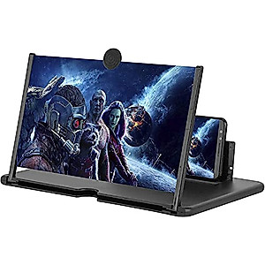12'' 3D Screen Magnifier for Cell Phone - HD Magnifing Projector Screen Enlarger for Movies, Videos and Gaming - Compatible with All Smartphones - with Foldable Stand - Black