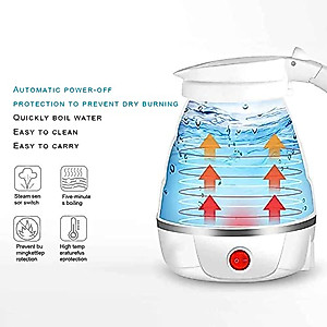 Foldable Electric Kettle,Upgraded Food Grade Silicone,600ML Small Portable Travel Electric Kettle, 400W Travel Electric Kettle, 110V US Plug (White)