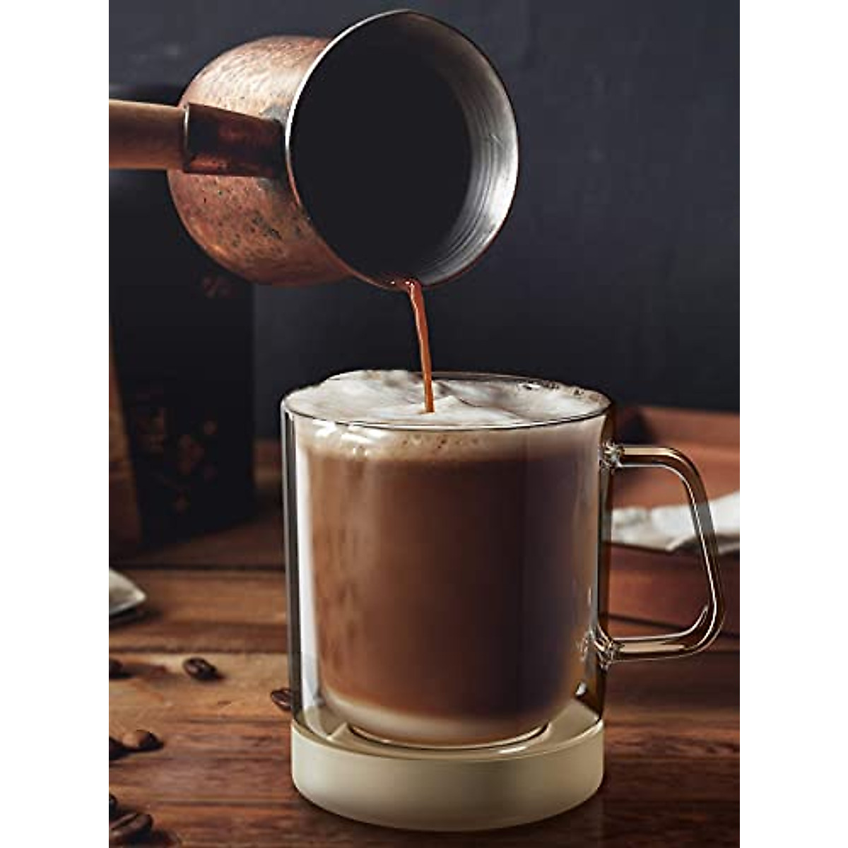 Zovoko Double Wall Insulated Glass Coffee Mugs (Large - 16 oz - Set of 2) - Removable Non-Slip Silicone Coaster - Microwave/Dishwasher Safe - 100% Borosilicate Glass