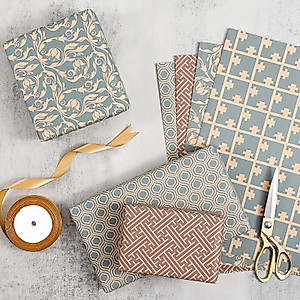 PlandRichW Kraft Wrapping Paper Folded 12 Sheets, Navy Geometric Design Kraft Paper for Christmas, Birthday, Holiday, Party, Baby Shower, Pre-Cut Each 20 X 29 Inches