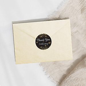 Black and Gold 60th Birthday Party Thank You Stickers - 40 Stickers