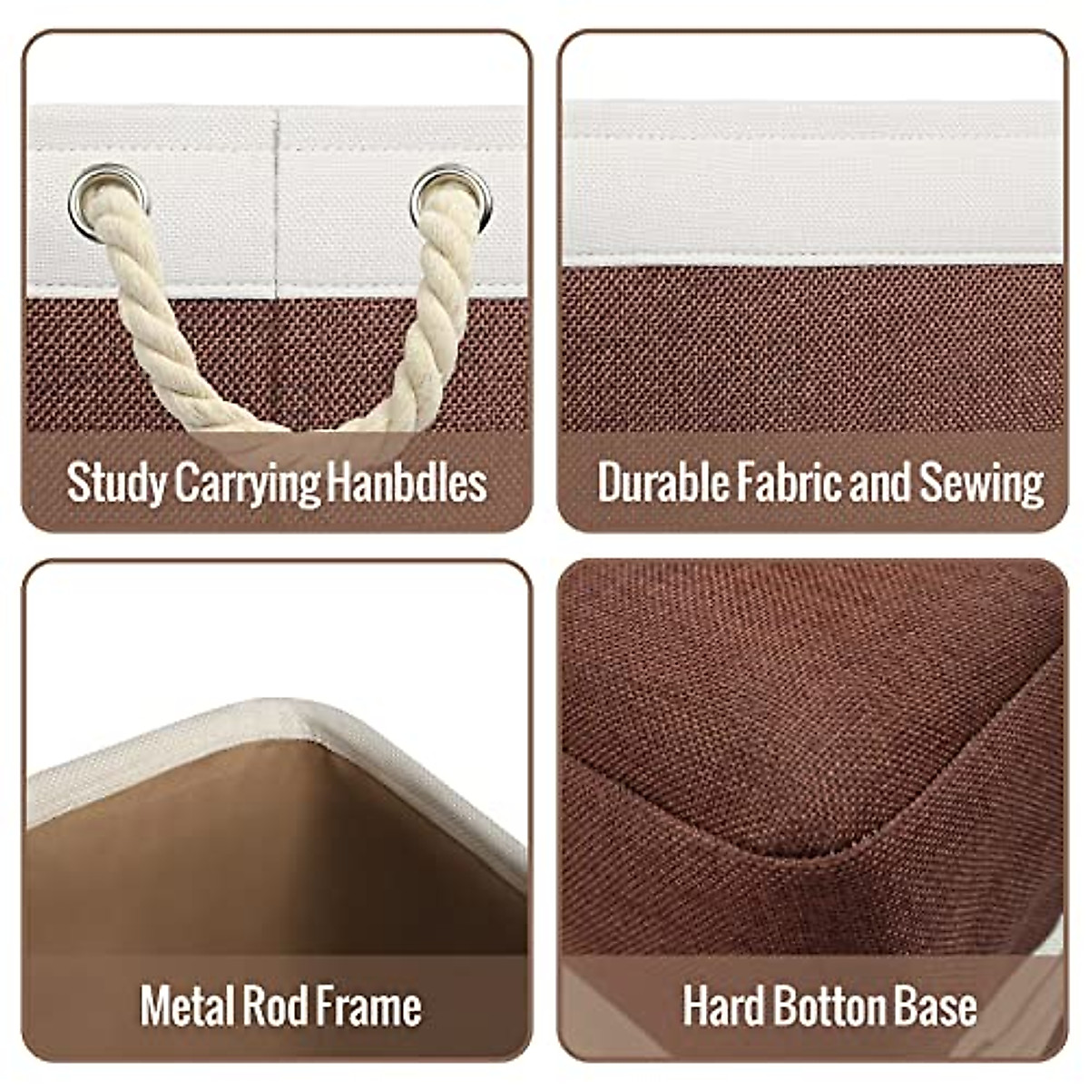 IMQSQIK Foldable Storage Bin 2 Pack, Large Fabric Storage Bin with Coarse Hemp Rope Handles, Gift Baskets Empty for Organizing Closet Nursery Shelves ( 15x 11 x 8 inches, Khaki White)