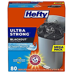 Hefty Ultra Strong Tall Kitchen Trash Bags, Blackout, Clean Burst, 13 Gallon, 80 Count