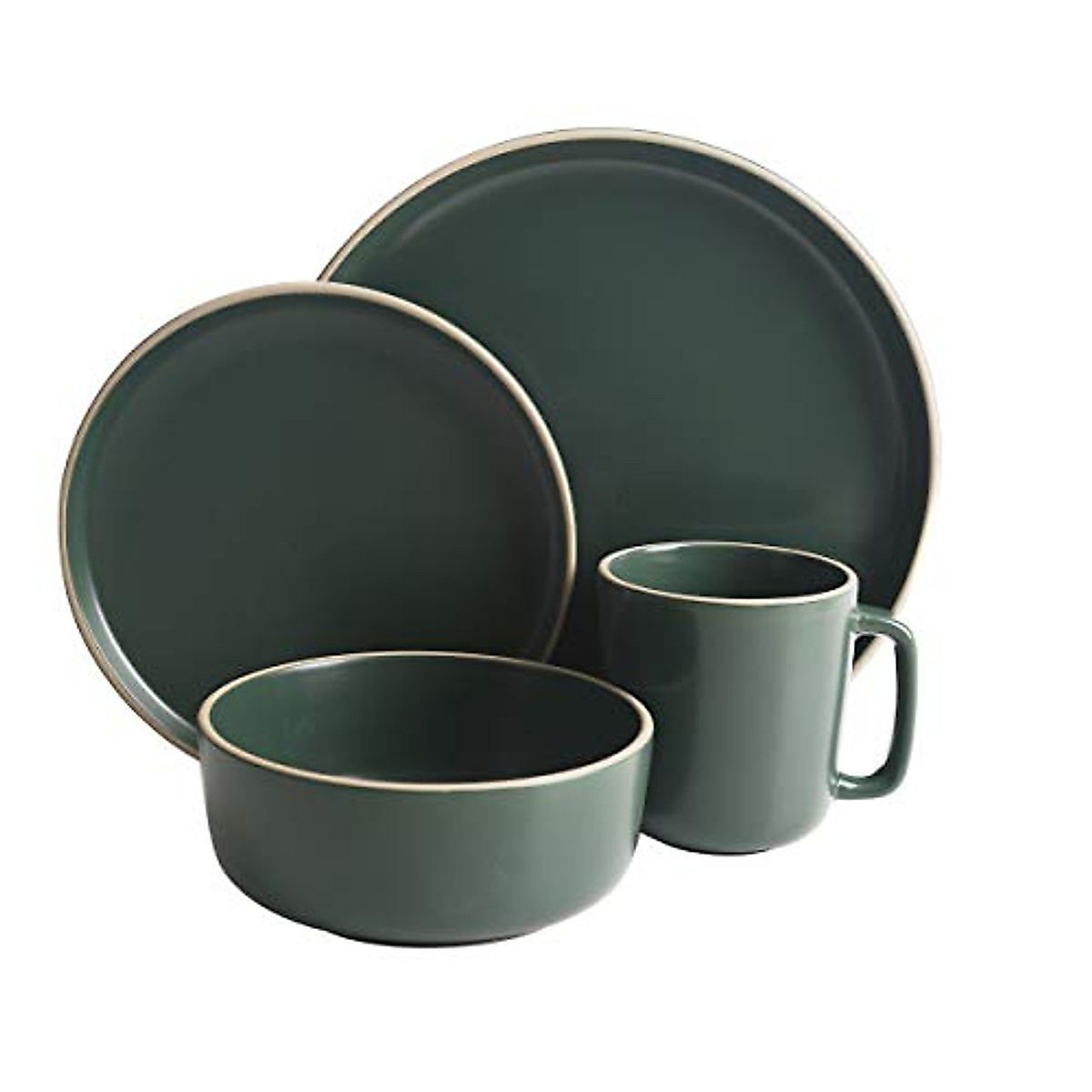 Gibson Home Zuma 16 Piece Round Kitchen Dinnerware Set, Dishes, Plates, Bowls, Mugs, Service for 4, Matte Stoneware, Green