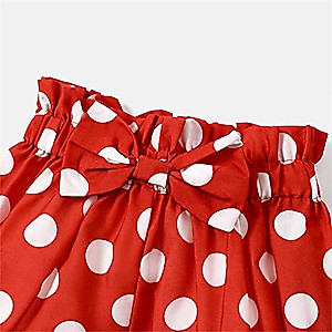 PATPAT Toddler Girl 3 Piece Outfit Button Front Short Sleeve Tee Top Shirt and Polka Dot Print Shorts Set Red 3 Years