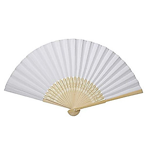 Hztyyier Folding Fan, Handheld Folding Paper Fan with Bamboo Fan Bone Gift for Wedding Festival Party, Performance Decoration (White)