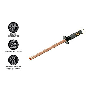 Smith’s 3001 10” Oval Diamond Sharpening Steel Rod – Grey – Oval Design – Rubber Grip Handle – Plastic Sharpening Tip