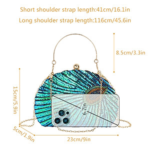 ZLM BAG US Beaded Sequins Seashell Evening Clutch Purse Mini Chain Crossbody Bag Peacock Shell Shoulder Bag