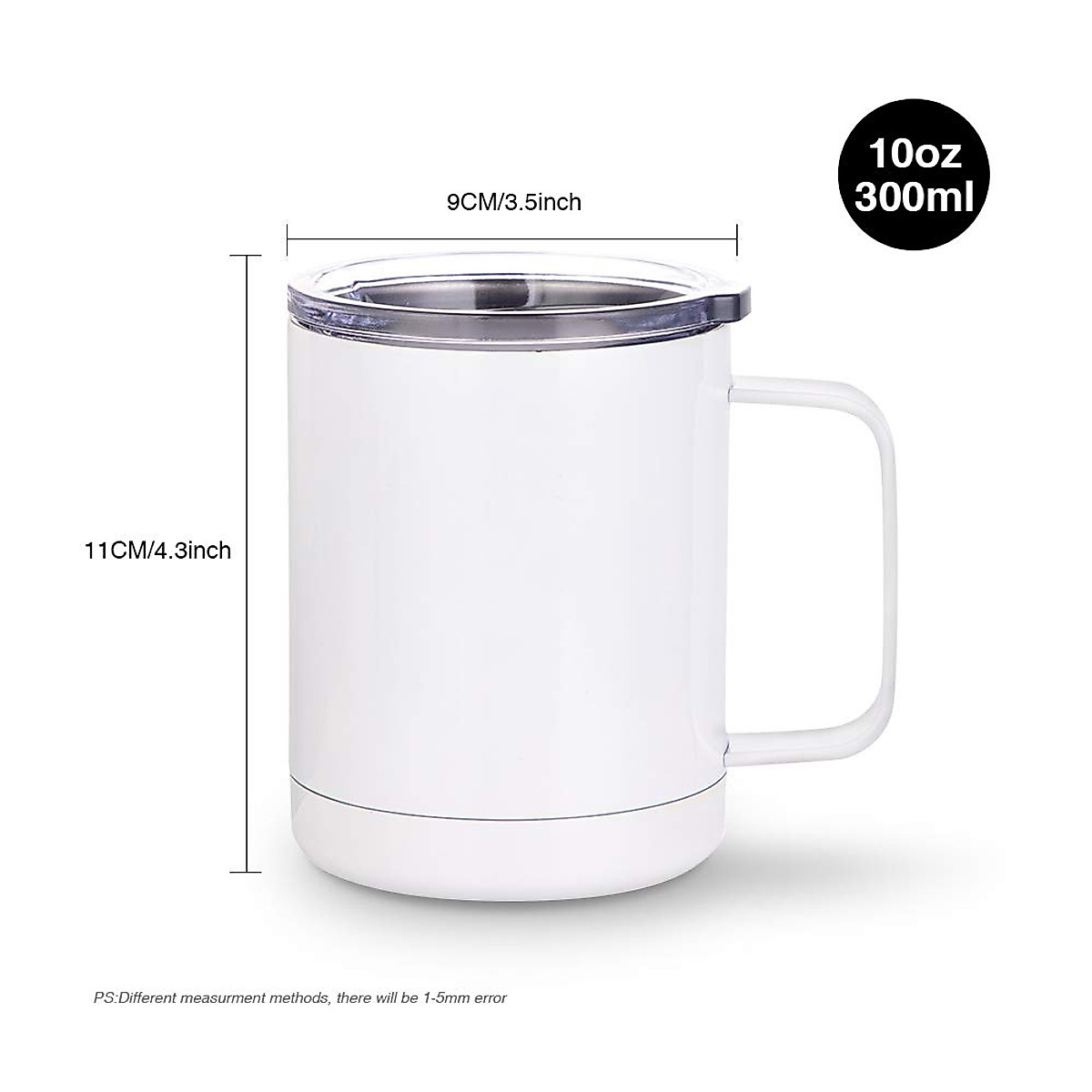 PYD Life Sublimation Coffee Mugs 10 OZ White Blanks Stainless Steel Double Wall Tumbler with Handle and Lid for Mug Tumbler Press Machine Sublimation Print 4 Pack