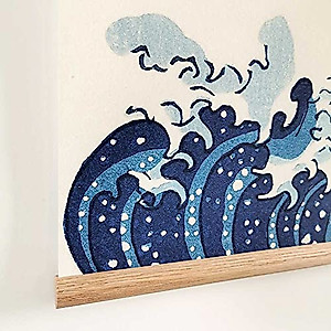 zhugege Japanese Traditional Art The Great Wave Off Kanagawa by Hokusai ,Hanging Poster with Wood Frames,Ready to Hang Decorative Wall 3 Piece Set (16''x32'' x 3)