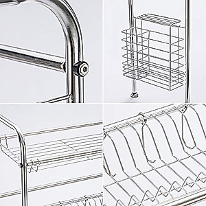 Stainless Steel Dish Rack in Sink,Large Dish Drying Rack Kitchen Aid Space Saver Organizer Storage Shelf Basket Hooks A 28inch