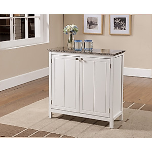 Kings Brand Furniture - Haber Marble Finish Top White Kitchen Island Storage Cabinet