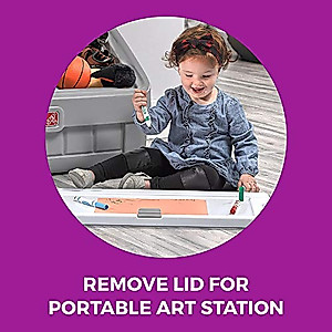 Step2 2-in-1 Toy Box & Art Lid | Plastic Toy & Art Storage Container, Grey