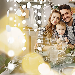 Cheerland White Circle Dots Garland for Winter Snowflake Wonderland Frozen Theme Birthday Decorations Streamer Banner Backdrop for Wedding Bridal Baby Shower Snowy Hanging Party Decorations Supplies