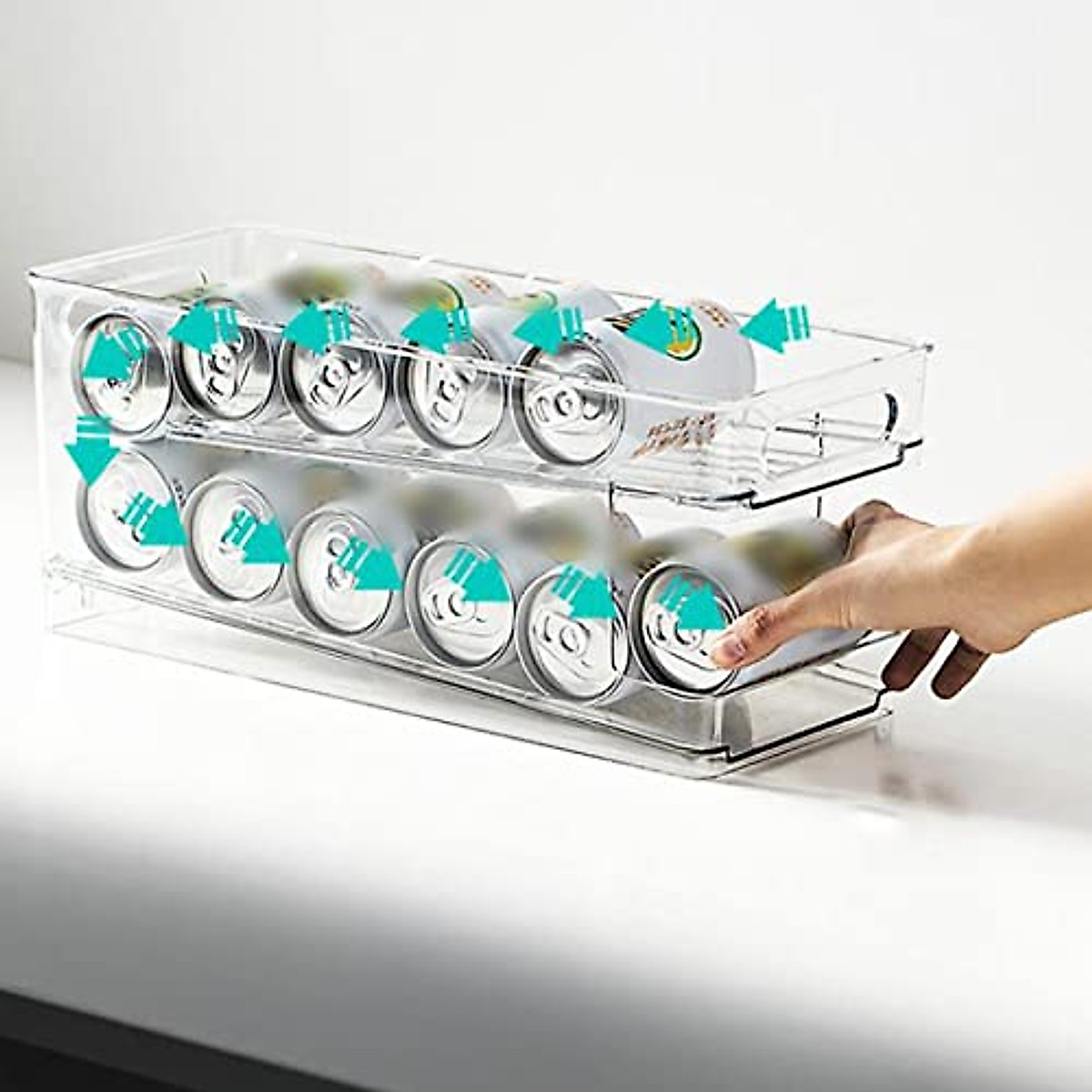 Rolling Can Organizers for Pantry, Soda Can Organizer for Refrigerator,Transparent Can Dispenser for Beer Soda Drink Organizer for Fridge Pantry