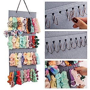 JEWERADO Headband Holder for Baby Girls Hair Bows Hanging Storage Organizer with 60 Hooks Storage for Newborn Headbands, Bow (Gray)