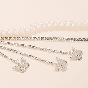 Wiwpar Punk Trouser Chain Pocket Chain Pearl Butterfly Jean Pants Belt Chains Waist Belly Body Chain Silver for Women and Girls