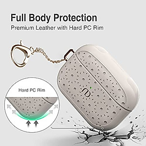 Nereides Compatible with AirPods Pro Case, Protective Leather Cover with Keychain, High-end Fashion Design Skin with Hollow Out Pattern for Women, Supports Wireless Charging, Front LED Light Visible