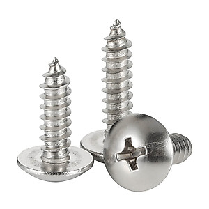 #10 x 1 Truss Head Sheet Metal Screws Wood Screws, 304 Stainless Steel 18-8, Self Tapping, 100 PCS