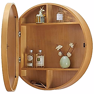 Bathroom Medicine Cabinet with Mirror, Round Wall Mounted Bathroom Storage Cabinet, with Mirror Door and Hide Shelves (Color : Beige, Size : 60cm)