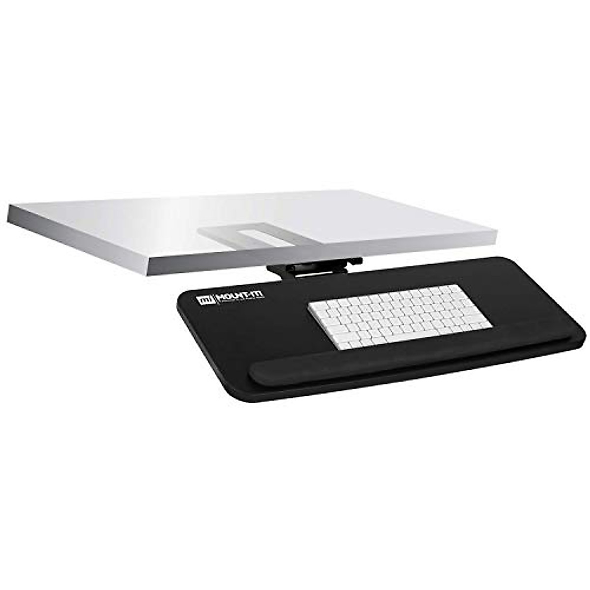 Mount-It! Adjustable Under Desk Keyboard Tray, Ergonomic Computer Keyboard and Mouse Platform with Wrist Rest Pad, Keyboard Slide Out Tray with Height, Tilt and Swivel Adjustment, Black (MI-7132)
