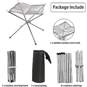 Finderomend Portable Fire Pit for Camping 22 Inch Mesh Collapsible Folding Fire Pit with Stainless Steel for Campfire, Outdoor, Camping and Travel- Include Carry Bag