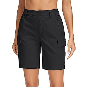 MAGCOMSEN Hiking Shorts for Women Lightweight Quick Dry Cargo Shorts with Pockets Tactical Travel Black Golf Shorts S