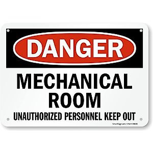SmartSign 7 x 10 inch “Danger - Mechanical Room, Unauthorized Personnel Keep Out” OSHA Sign, Digital Printing, 55 mil HDPE Plastic, Red, Black and White