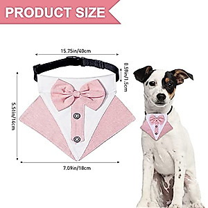 HACRAHO Formal Dog Tuxedo Bandana, 1 Piece Pink Dog Wedding Bandana Collar with Bowtie Adjustable Formal Tux Dog Bandana with Collar for Small Dogs, S