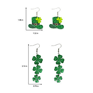St Patricks Day Earrings Irish Green Hat Clover Dangle Earrings shamrock Holiday Earring for Women (Style-A)