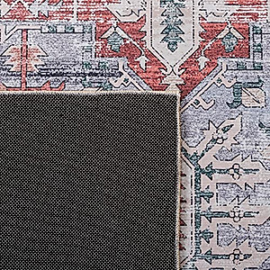 Safavieh Tucson Collection Machine Washable Slip Resistant 8' x 10' Grey Blue/Rust TSN102G Oriental Medallion Living Room Dining Bedroom Area Rug