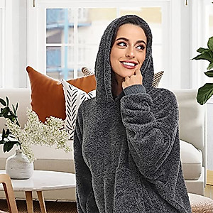 Fussion Wearable Blanket, Blanket Hoodie Sweatshirt for Women and Men, Warm and Cozy Blanket with Sleeves and Giant Pocket for Adults as a Gift - Dark Gray