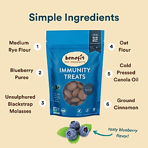 Benefit Biscuits, All Natural Dog Treats, Certified Vegan, Non GMO, Wheat Free, Healthy Dog Biscuits, Made in USA (Blueberry, Regular Bag (7oz))